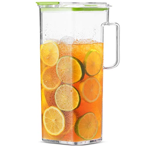 Komax Large Plastic Water Pitcher with Lid Square Water Carafe with Lids β BPA-Free, Dishwasher Safe Plastic Pitcher β Water, Tea, or Juice Containers with Lids for Fridge (2.3 Liters)