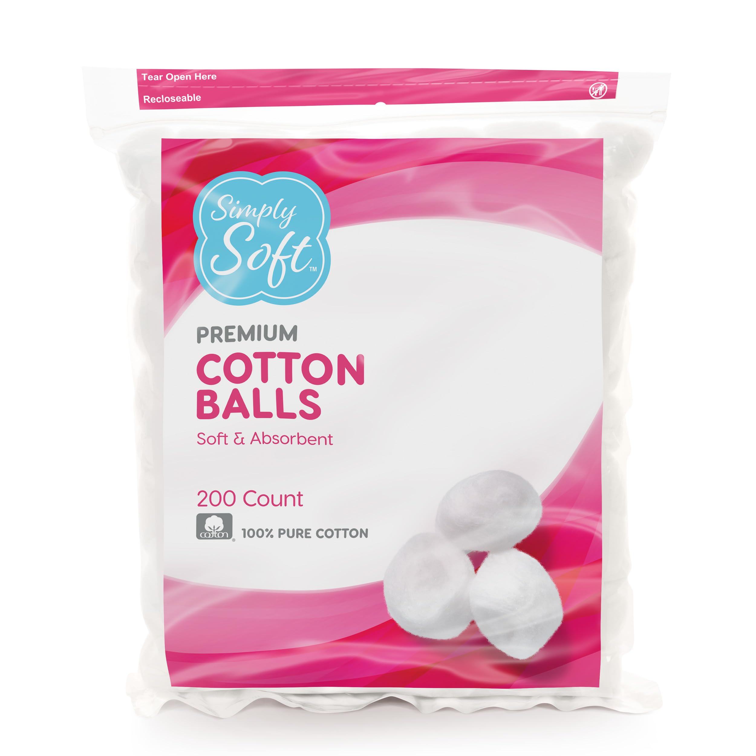 Simply Soft Premium Cotton Balls (600 Count), 100% Pure Cotton, Large Cotton Balls for Face and Nail Polish Remover
