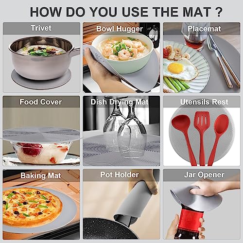 3 in 1, Aidacom 7 Slots Silicone Utensils Rest with Drip Pad & Multi-Purpose Microwave Mat, Spoon Rest & Spoon Holder for Stove Top, Kitchen Utensil Holder for Spoons Ladles Tongs, Heat Resistant,Grey