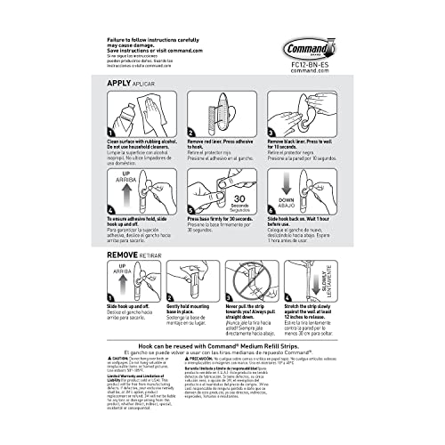 Command FC12BNES Adhesive Mount Metal Hook, Medium, Brushed Nickel Finish, 1 Hook & 2 Strips/Pack