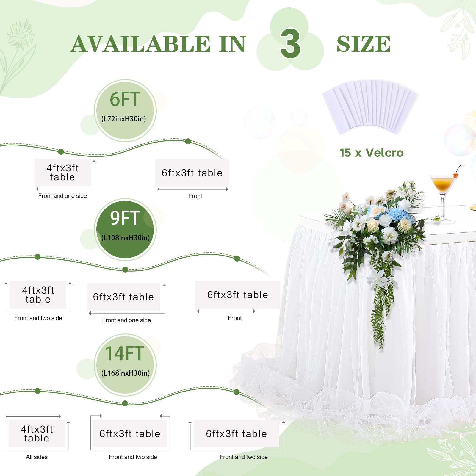 Tulle Table Skirt for Rectangle or Round Tables with LED Lights 9ft White Tutu Table Skirt for Wedding Bridal Shower Birthday Party Decorations