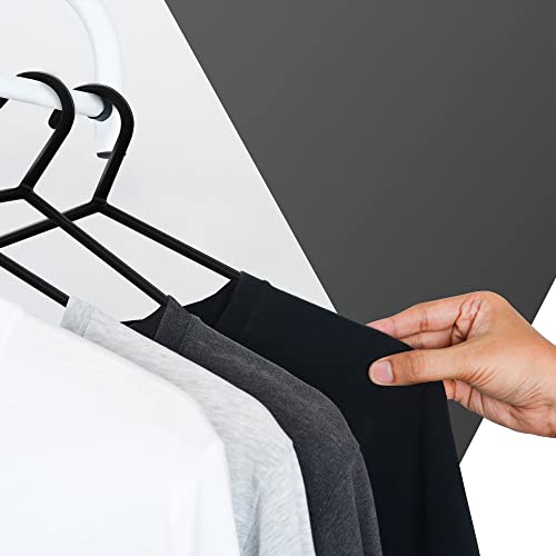 KEPLIN Adult Plastic Clothes Hangers β Black Hanger (50pk), Strong Coat Hangers for Closet with Suit Pants Trouser Bar and Clips, Space Saving, 14.8β Wide