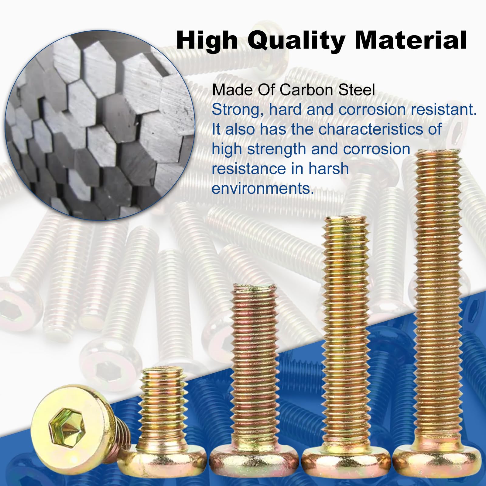 MroMax 10Pcs M8 x 80mm Hex Socket Flat Head Screws, Colorful Zinc Plated Carbon Steel, Partially Threaded, Hex Drive, Socket Cap Furniture Bolts Fastener for Crib, Bed Frame, Chair and Cabinet