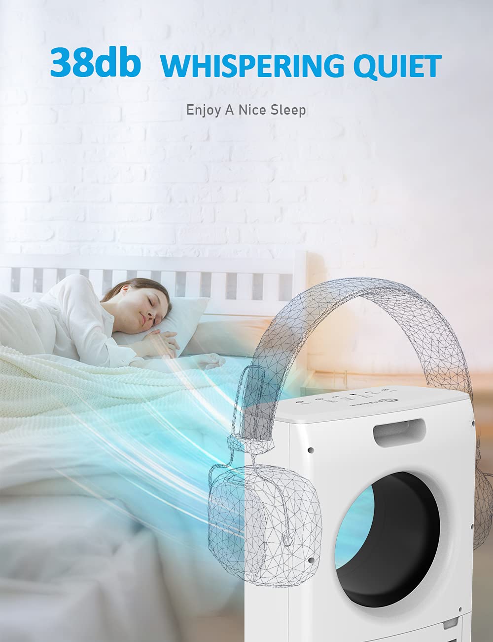 BREEZEWELL 3-IN-1 Windowless Portable Air Conditioner, 32-INCH Evaporative Cooler for Home, 3 Wind Speed & 4 Modes,Washable Water Tank, 8H Timer,20ft Remote Bladeless Evaporative Air Cooler for Room