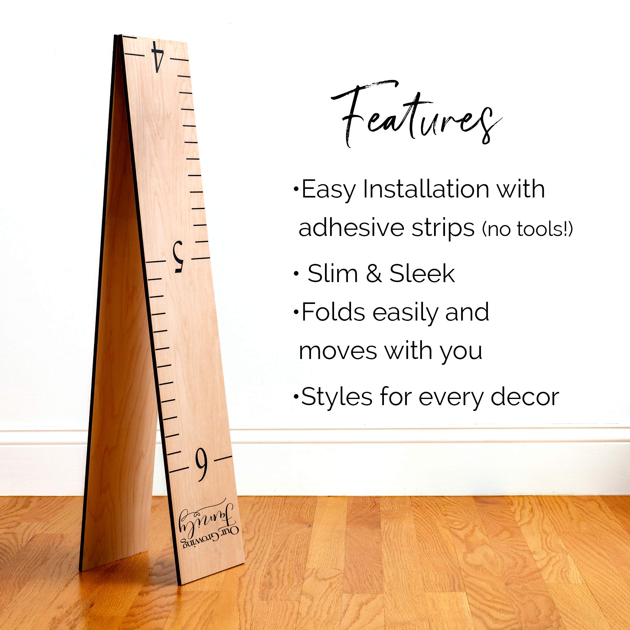 Headwaters Studio Growth Chart for Wall - Height Chart for Kids, Wooden Height Chart, Kids Height Wall Chart, Wall Measurement for Height Kids - Our Growing Family Natural (63"x6.7")