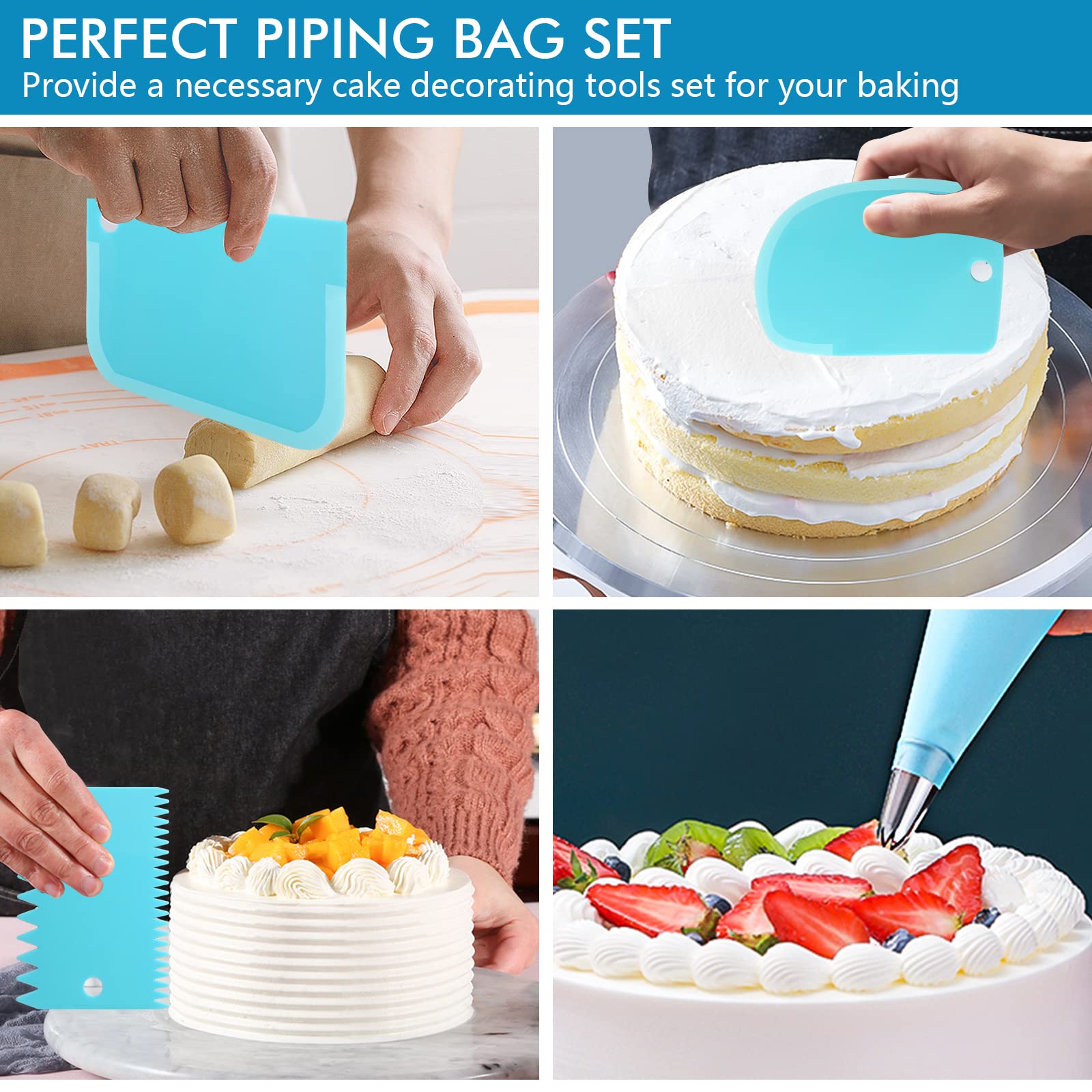 33PCS Icing Piping Bags and Tips Set, Reusable Pastry Bags and Cake Decorating Frosting Piping Kit for Baking, with Scrapers, Couplers, Silicone Rings, Cake Decorating Tools for Cake, Cupcake, Cookie