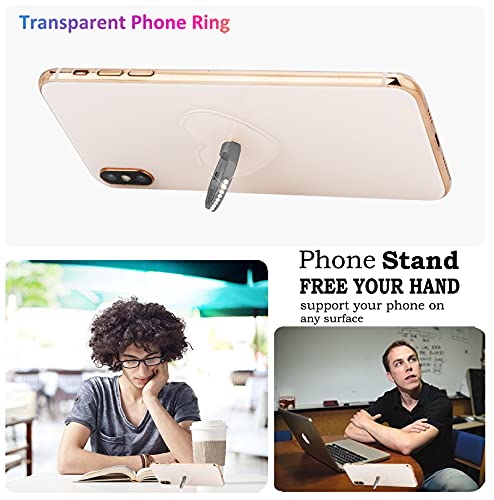 lenoup Transparent Heart Cell Phone Ring Holder Kickstand,Bling Bling Sparkle Diamond Clear Heart Cell Phone Finger Ring Grip Stand(Silver/Black)