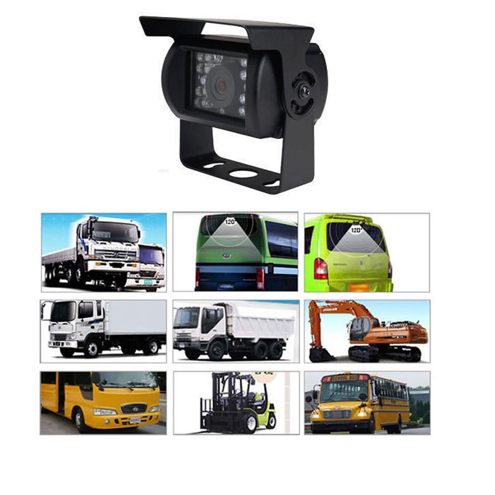 4 Pin Vehicle Backup Camera 12V-24V,18 LED IR Night Vision CCD Car Rear View Parking Reverse Camera + 4Pin Connector 15m/50ft Extension Cable for Bus Truck Camper Lorry Heavy Duty Motorhome