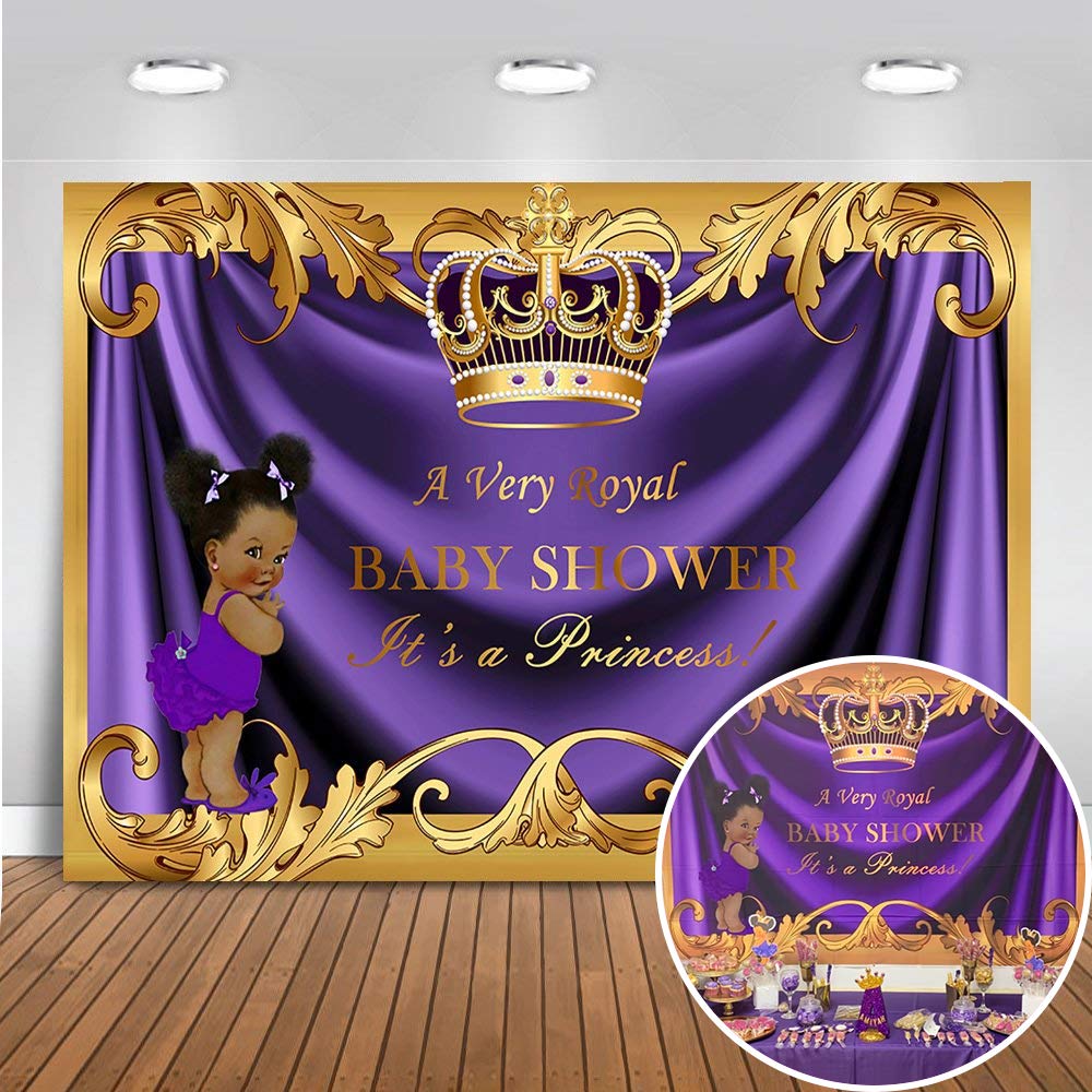 Mocsicka Baby Shower Backdrop Royal Little Princess Purple Crown Photography Background 7x5ft Vinyl Royal Purple Gold Baby Shower Party Banner Backdrops