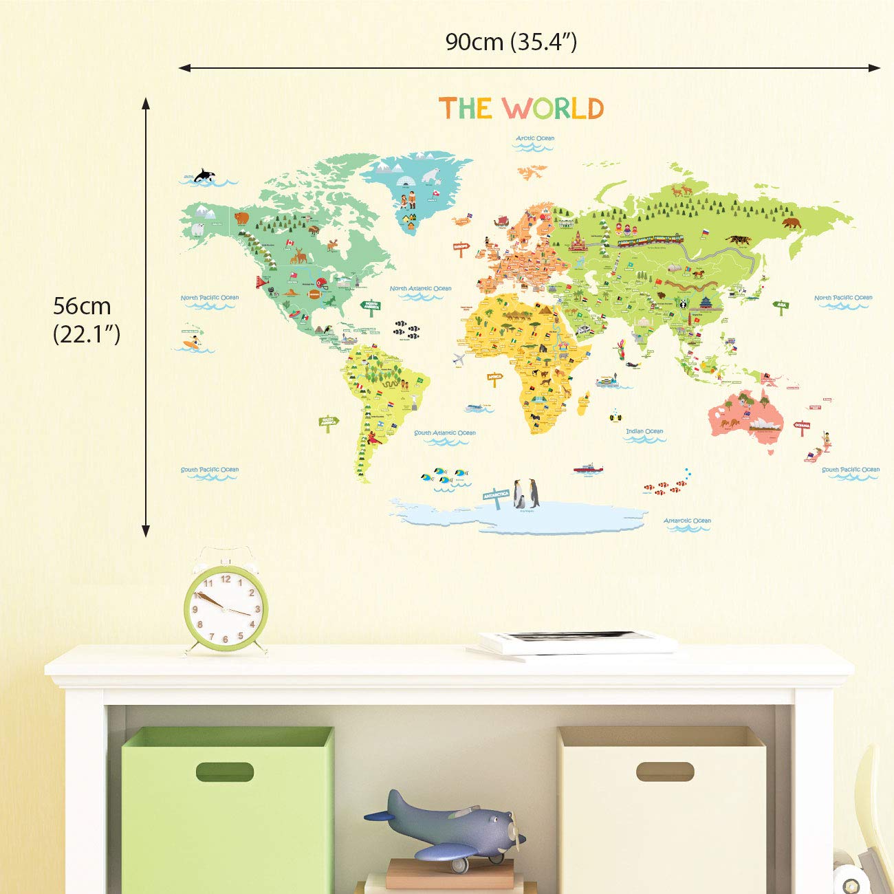 DECOWALL DWL-1616S Colourful World Map Kids Wall Stickers Wall Decals Peel and Stick Removable Wall Stickers for Kids Nursery Bedroom Living Room (Medium) d?cor