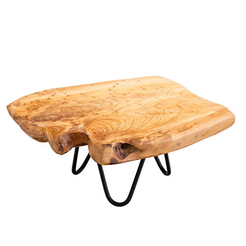 TJ Global Natural Edge Wooden Stand with Hairpin Legs for Displaying Cakes, Plants, Candles, Decor (L9 x W8.5 x H4)