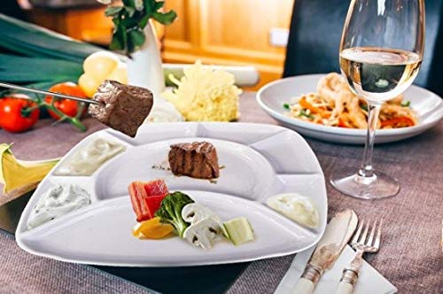 MyCuisina Divided Fondue Plates, White Stoneware Set of 4, 8 Sections – Gift Boxed