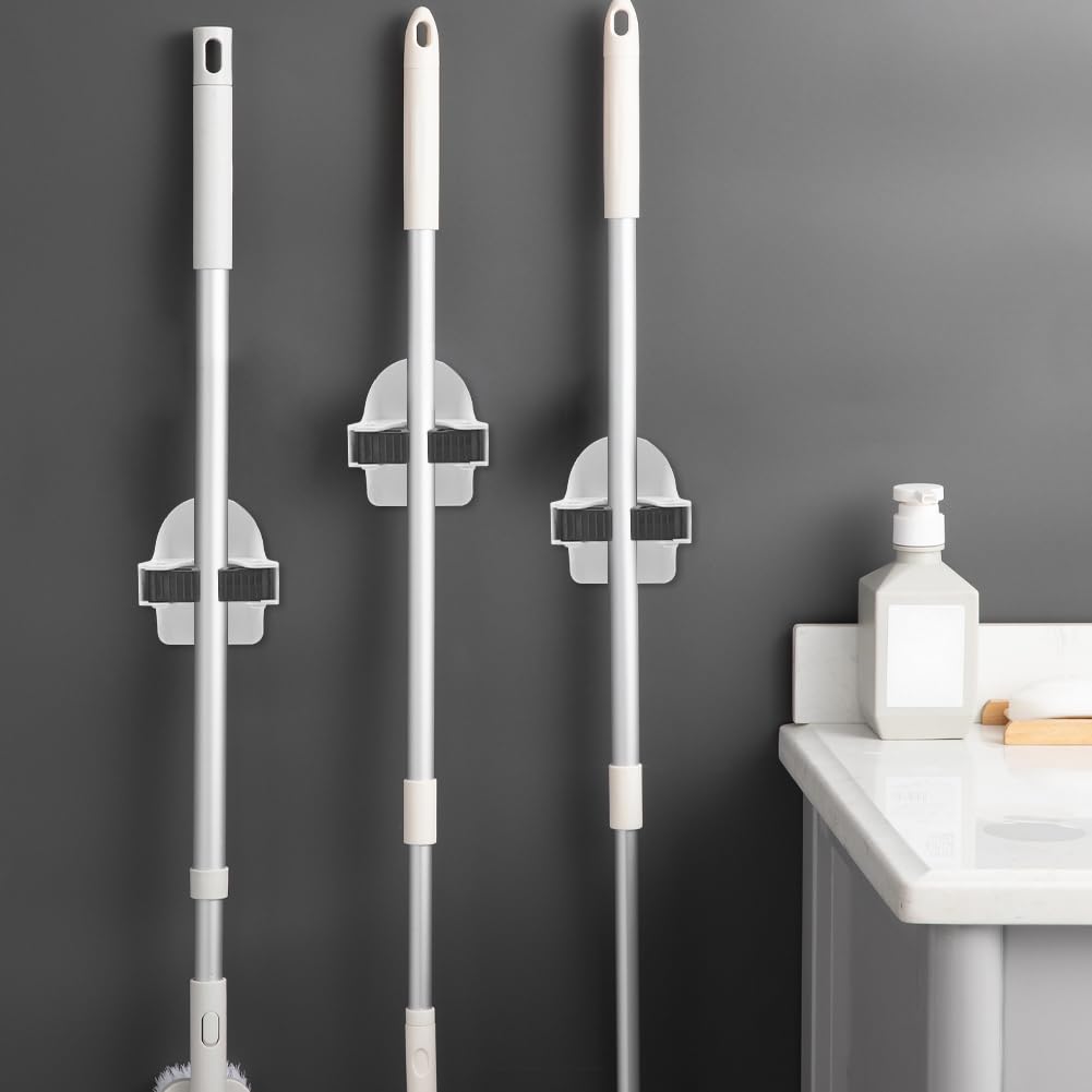 Jaeskeclip 5pcs Hanging Broom Holder, Broom Holder Wall Mount, laundry room organization, Broom and Mop Organizer Wall Hanging, for Hanging Mops, Brooms, Umbrellas, Showers, Shovels(white,black)