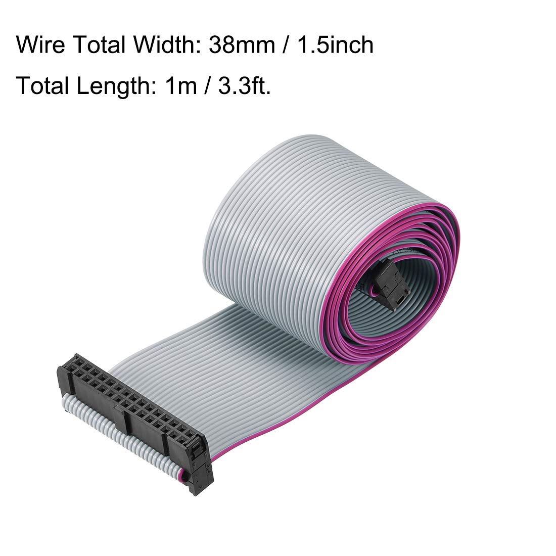uxcell IDC Wire Flat Ribbon Cable FC/FC Connector A-Type 30 Pins 2.54mm Pitch 1m Length Gray