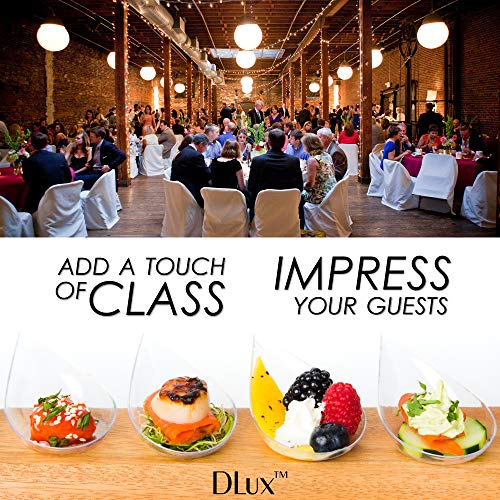 DLux 100 4-in Tear Drop Mini Appetizer Plates, Reusable Clear Plastic Spoons - Desserts and Appetizers Dishes Serving Plate - Asian Spoon Set, Small Catering Dessert Tasting Cups - with Recipe Ebook