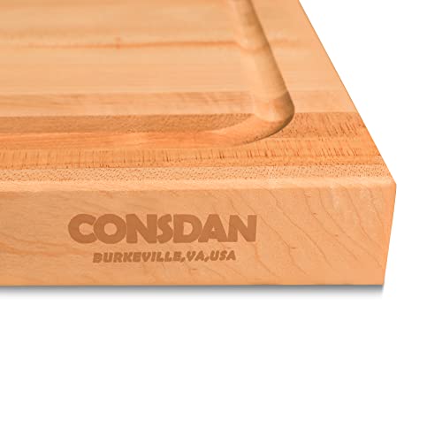 CONSDAN Cutting Board, USA Grown Hardwood, Butcher Block Hard Maple with Invisible Inner Handle, Prefinished with Food-Grade Oil, Suitable for Kitchen Edge Grain, 1-1/2" Thick, 16" L x 12" W