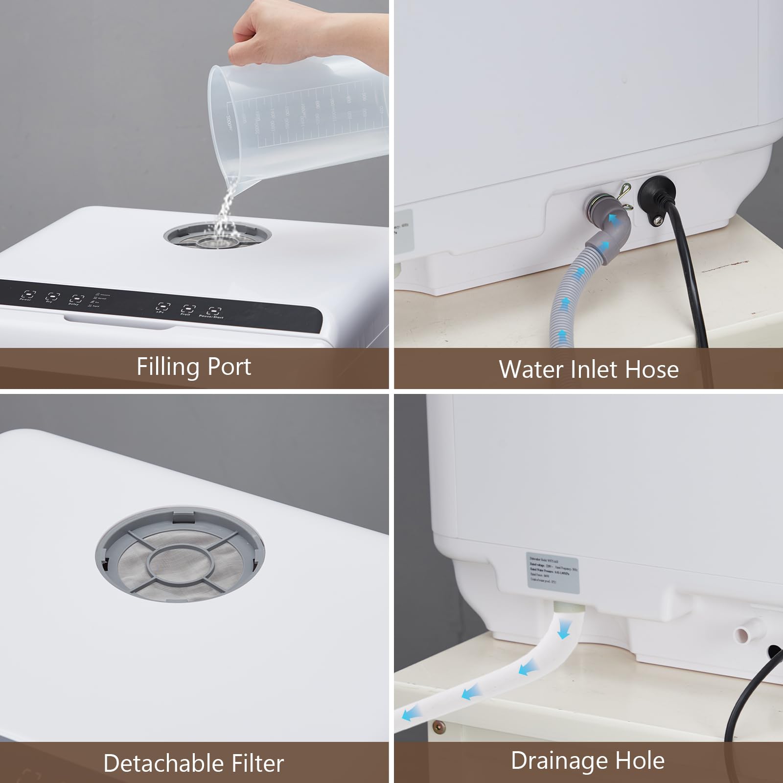 Agrestem Portable Dishwasher,Countertop Dishwasher with Water Tank,5 Programs, Dual Sprays,149℉ High Temp & Air Dry, Mini Dishwasher for RVs & Apartments