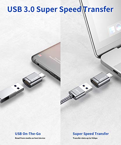 JSAUX USB C to USB Adapter [2-Pack], Type C to USB 3.0 Male to Female OTG Adapter Compatible with MacBook Pro/Air, iMac 2021, Samsung Galaxy S21 S20+ S10 and More Type C Devices Grey