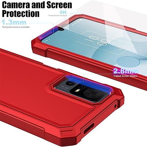 Ailiber for TCL 40 T Phone Case, TCL 40XL Case with Screen Protector 6.75", Dual Layer Structure Protection, Shock-Absorbing Corner TPU Bumper, Slim Silicone Rugged Cover for TCL 40 XL/TCL 40T-Red