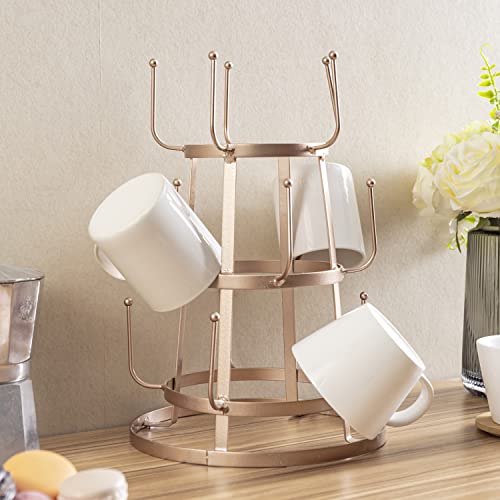 MyGift Rose Gold-Tone Iron Metal Coffee Mug Holder Stand with 15 Hooks, Coffee Mug Tree Rack, Drinking Cup Glass or Bottle Drying Rack Countertop Stand