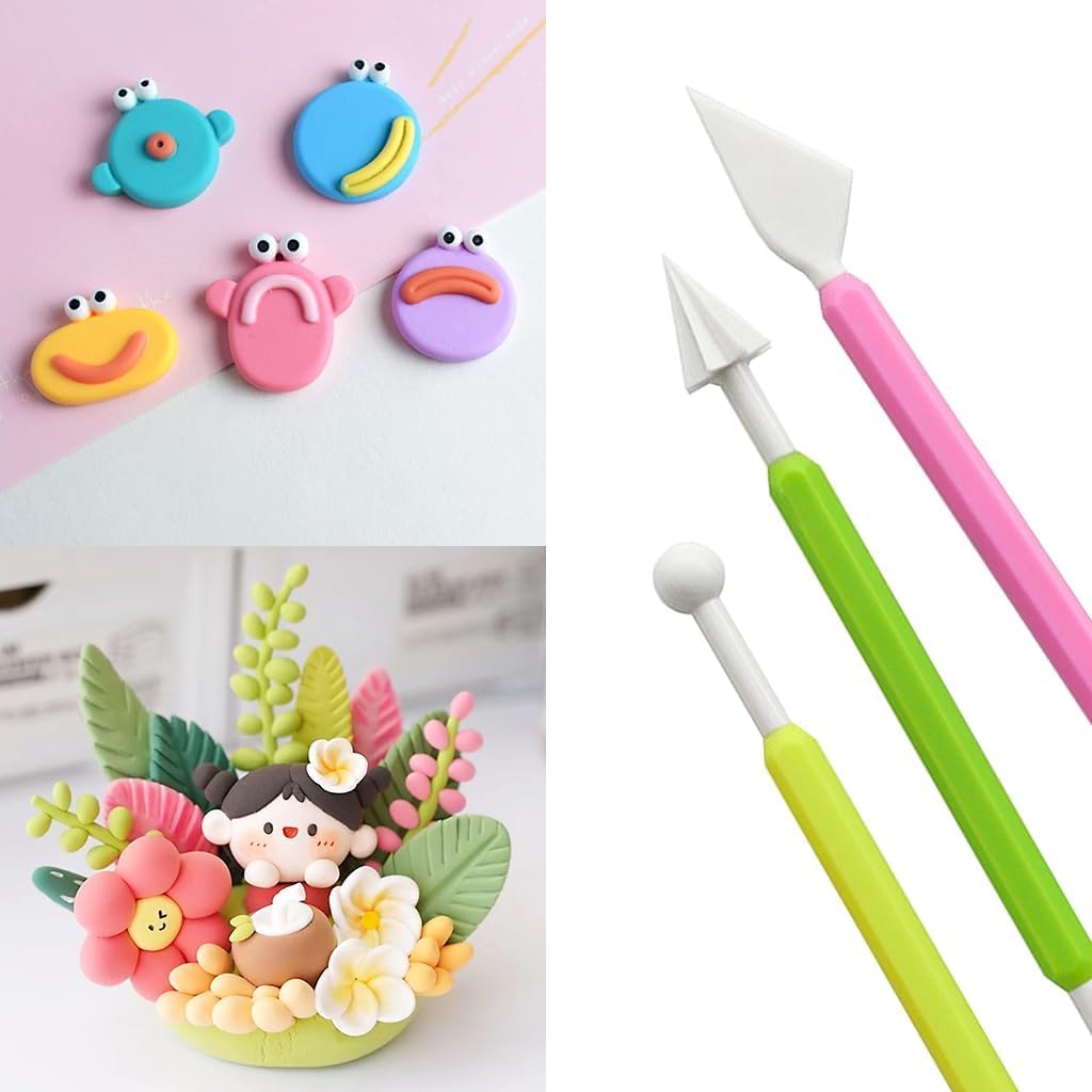 LINPHCEY 9PCS Clay Sculpting Tools Kit - Easy to Use Double-Ended Polymer & Pottery Carving Set with Comfortable Grip Tools for Clay Sculpey & Modeling Clay Ideal for Kids and Adults