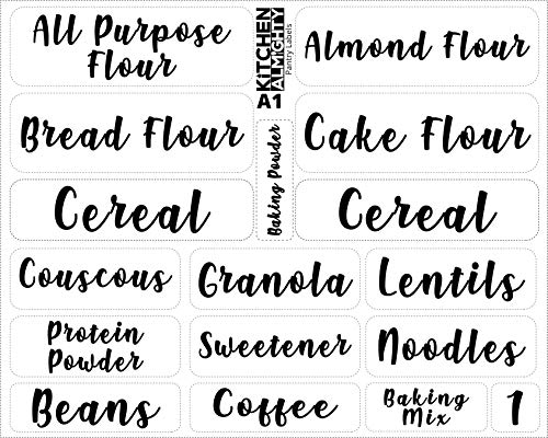 Kitchen Pantry Food Organization Clear Labels: 102 Attractive Gloss Artistic Preprinted Water Resistant Label Set to Organize Storage Containers, Jars & Canisters w/Extra Write-on Stickers