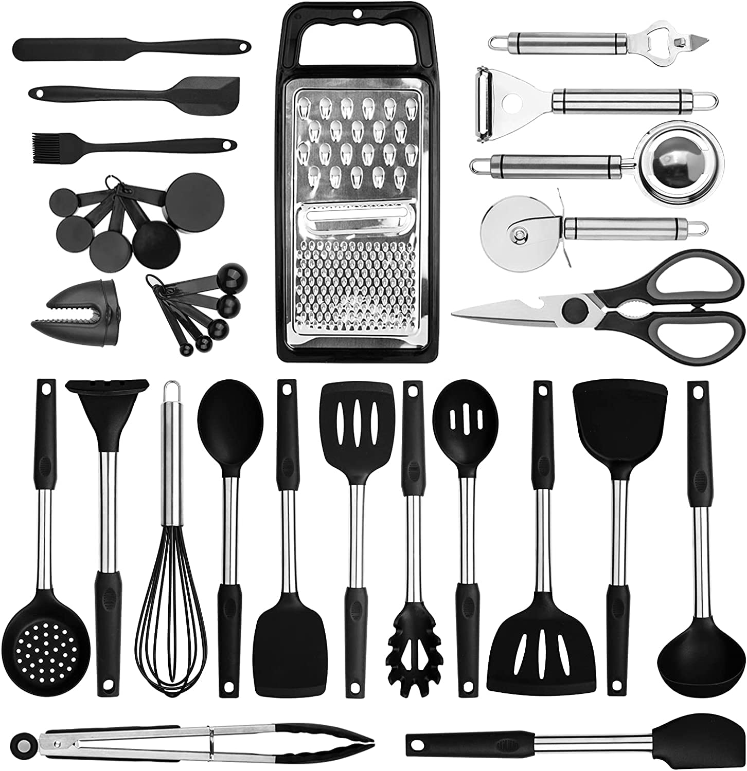 35 PCS Silicone kitchen Utensils set,Cooking Utensils set,Utensils,Kitchen Tool Set,Baking Set, Kitchen Set, Kitchen Gadgets,Kitchen Tools and Cookware Set with Holder.Stainless Steel