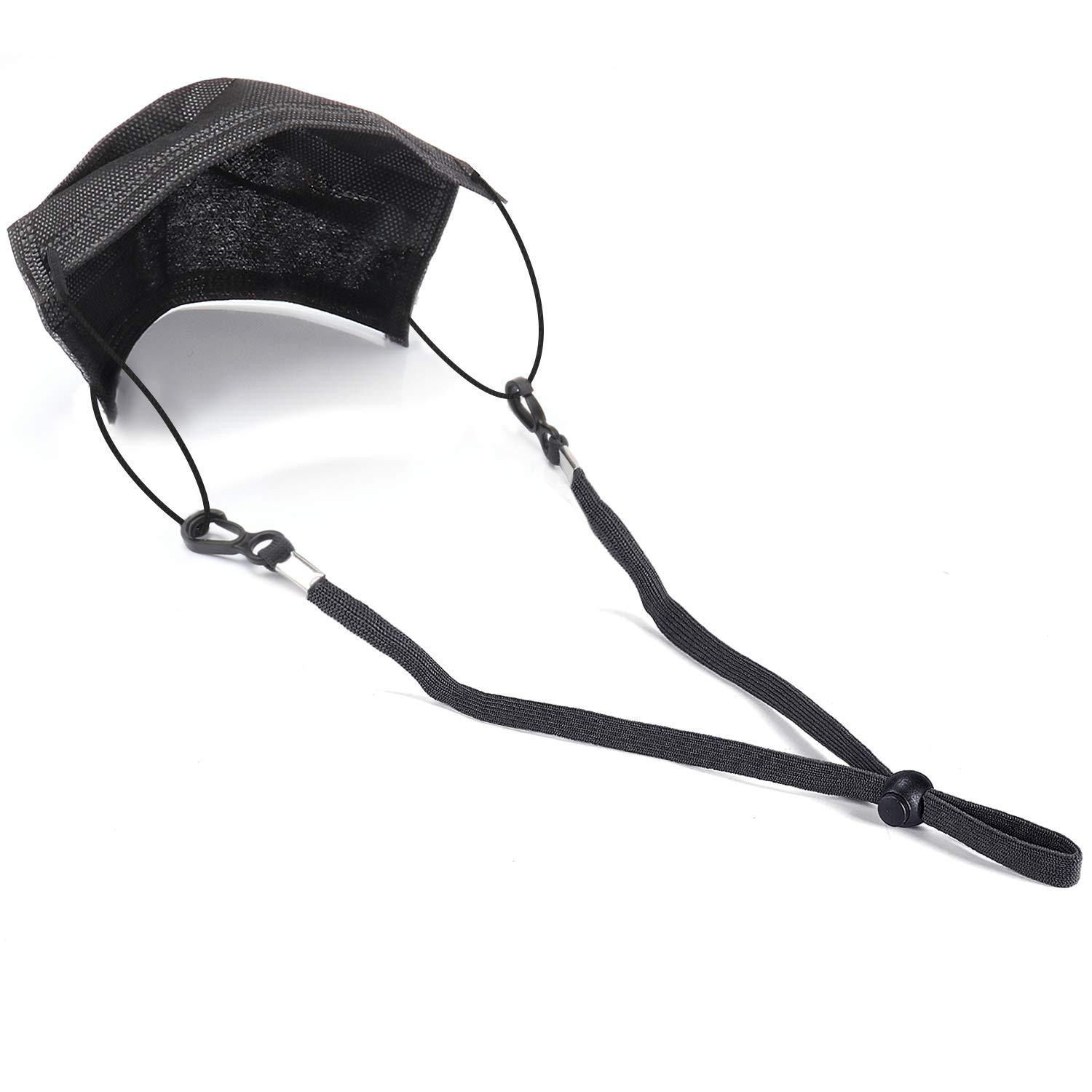 SHINKODA Adjustable Mask Lanyard Extra Long Face Mask Neck Strap Hanger/Holder, Elastic Rope with Double Clips & Snap Button, Great for Kids & Adults, Value Pack of 5, Black