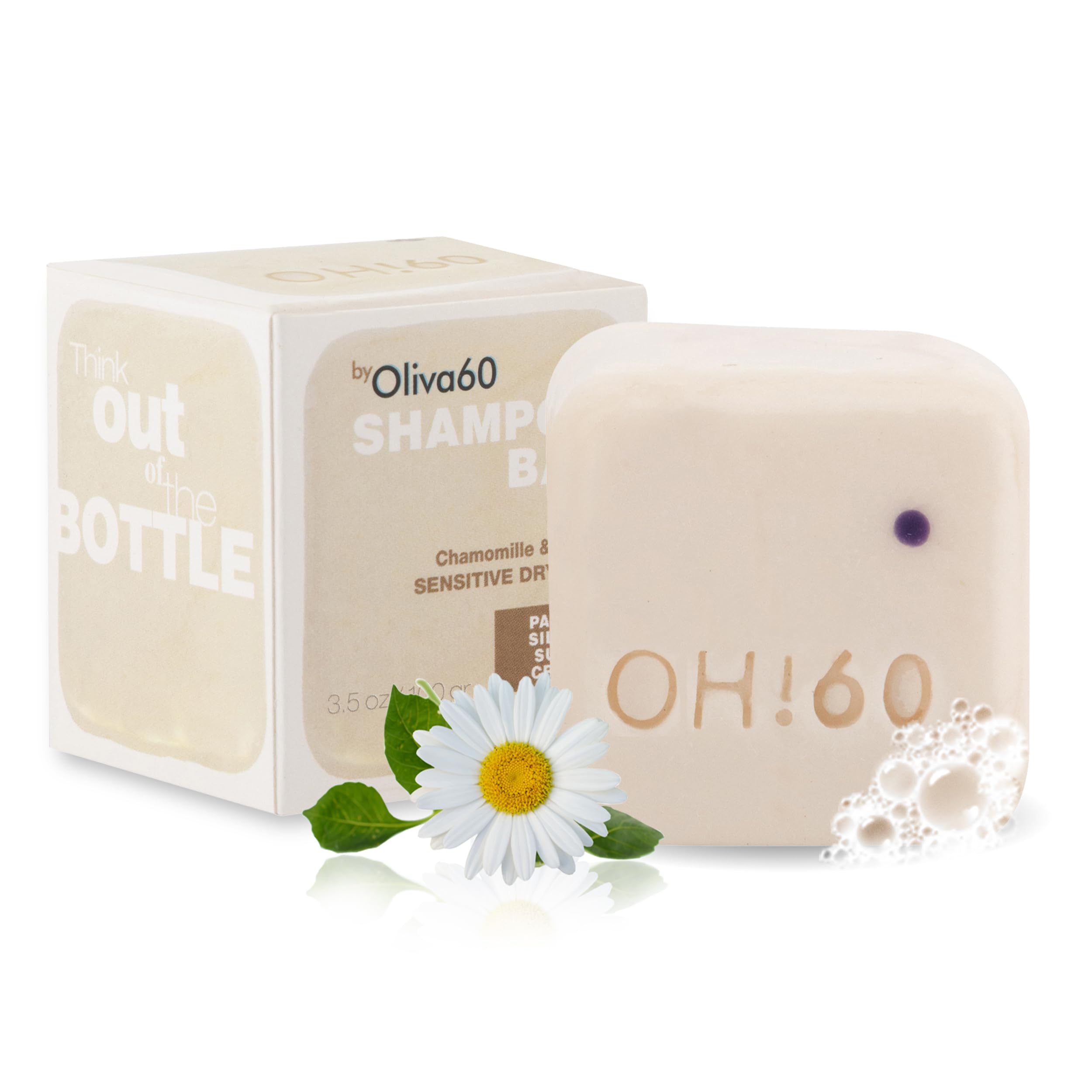 Shampoo Bar Chamomile Honey - Gentle & Non-Irritating | Hair Care- Moisturizes & Hydrates Dry Hair | Organic Shampoo wirh Olive, Argan, Macadamia Oil | Sulfate & Paraben Free | Oliva 60
