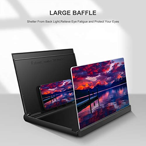 NICERIO 3D Universal Screen Magnifier,Foldable 12 in HD Cellphone Amplifier Screen Enlarger with Phone Sucker for Watching Video Movies,Compatible for iPhone Xs/X Max/XR/X/8/8Plus/Samsung/HUAWEI ETC