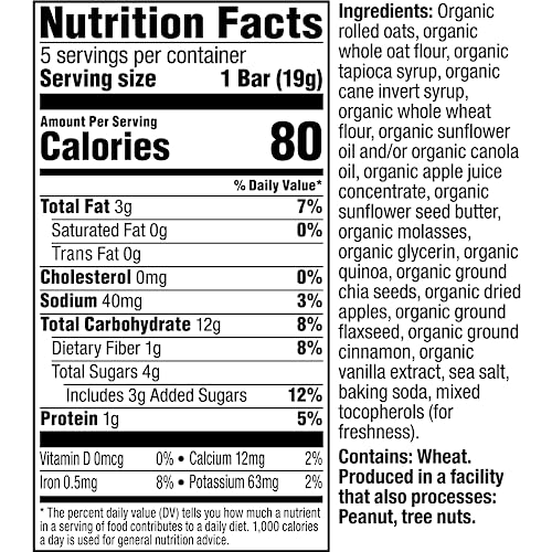 Plum Organics Mighty Morning Bars - Apple and Cinnamon - 0.67 oz Bars (Pack of 5) - Organic Toddler Food Multigrain Snack Bars