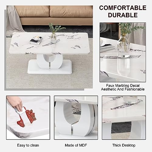 Ayvbir 48'' Simple Luxury Imitation Marble Dining Table Rectangular Counter Coffee Table for Dining Room Living Room Office Terrace (White)