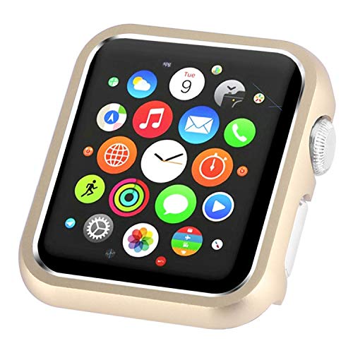 Leotop Compatible with Apple Watch Case 38mm 42mm, Compatible iWatch Bumper Metal Protective Cover Aluminum Frame Bling Shiny Protector Compatible Apple Watch Series 3/2/1(Matte Gold, 38mm)