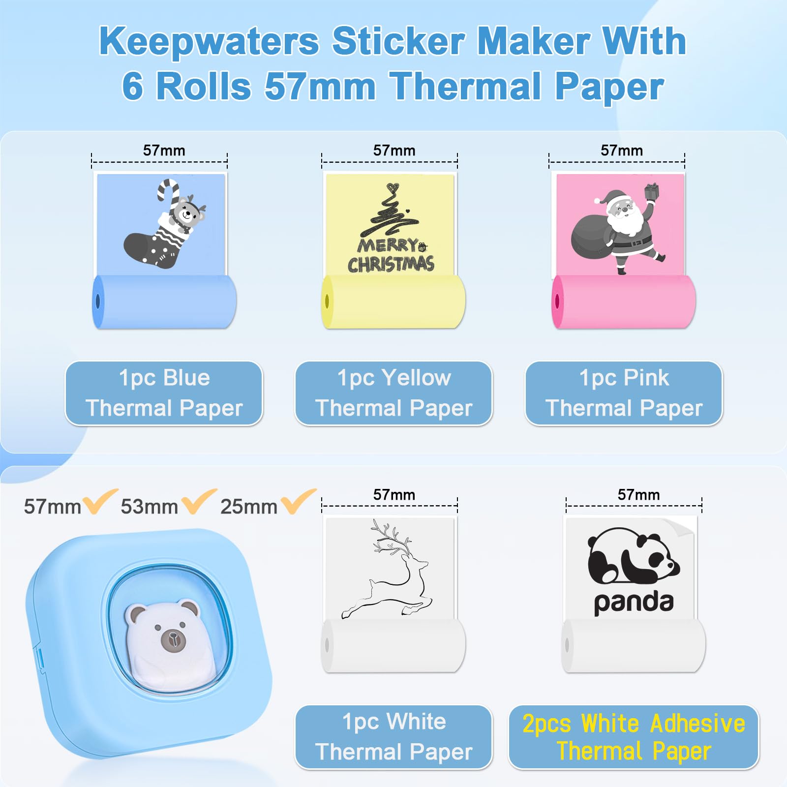 Mini Sticker Printer, Inkless Phone Printer, Portable Pocket Sticker Maker Machine, Wireless Thermal Print Pod With 2pcs Sticky Paper + 4pcs Paper For Iphone, Photo, School Notes, Label (Blue)