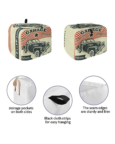 4 Slice Toaster Cover Retro Car Garage Since 1960 Toaster Dust Cover with Pockets Washable Toaster Cover for Kitchen Small Appliance Bread Machine Covers Home Decor