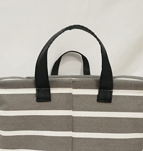 HUAYEE Rectangular Storage Bin Shelf Basket Canvas Fabric Toy Box,Waterproof Coating Nursery Hamper with Handles,Gift Basket for Home,Office,ClothesBooks(REC Gray stripe)