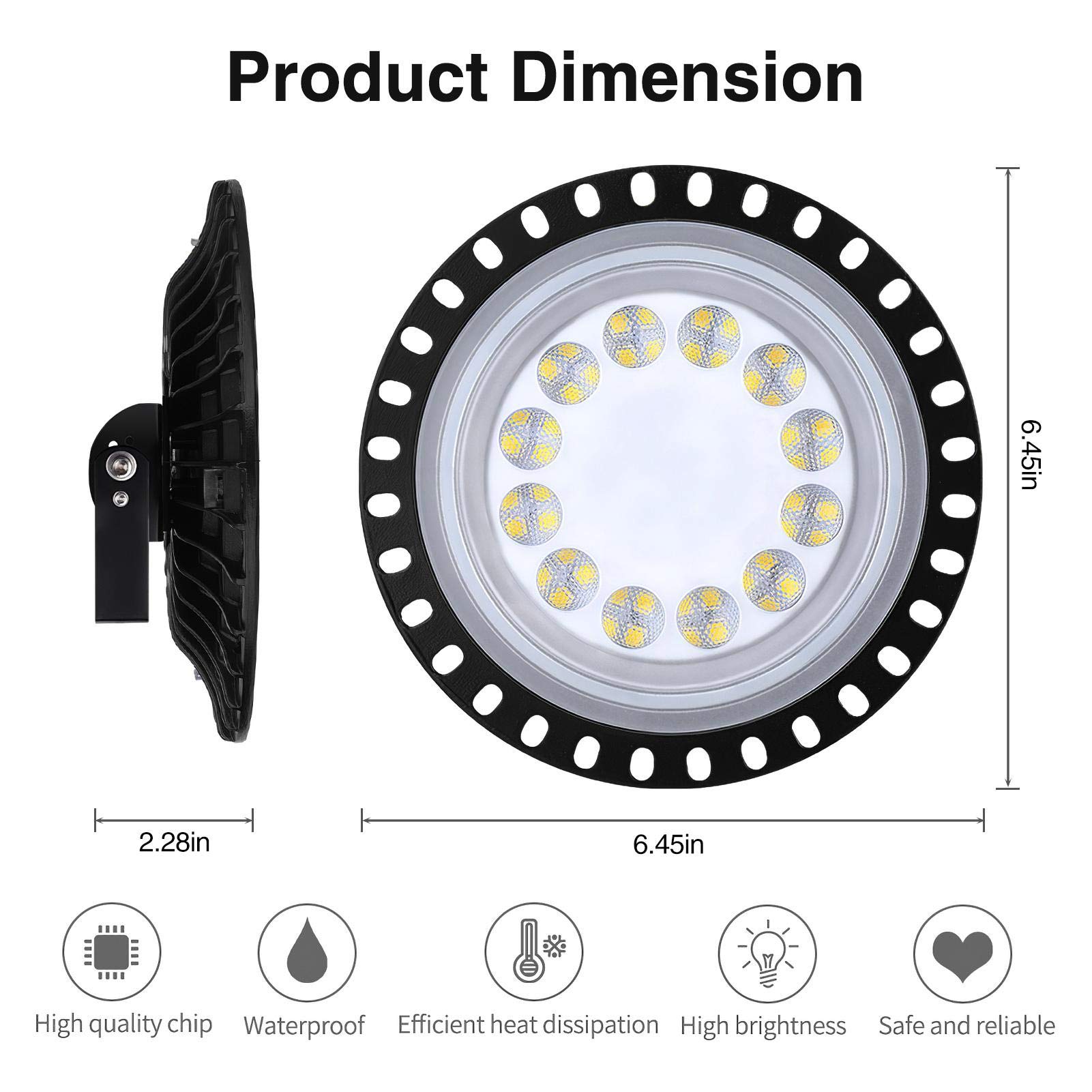 50W UFO LED High Bay Light, 6000-6500K Cool White LED Workshop Light, Ultra Thin Factory Warehouse LED Industrial Lighting, IP65 Waterproof Commercial Bay Lighting for Garage Factory Gym