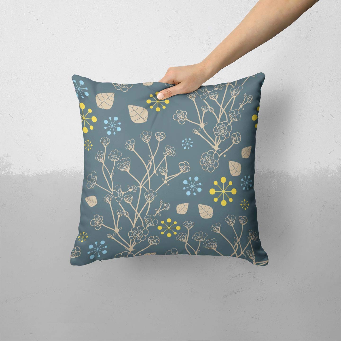 iiRov Slate Blue and Coral Floral Sketched Lace Patterns v21 - Custom Decorative Home Decor Indoor or Outdoor Throw Pillow Cover for Sofa, Bed or Couch Cushion (Pillow CASE Cover ONLY)