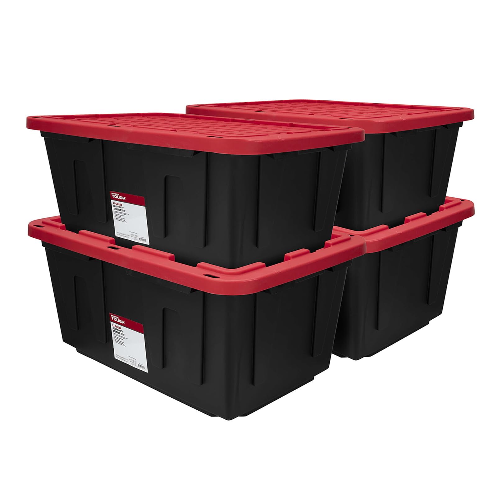 4 Pack- 27 Gallon Large Heavy-Duty Storage Plastic Bin Tote Organizing Container with Durable Lid, Black/Red