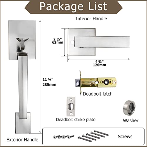 Azdele Front Door Handle Set, Entry Door Handle Set with Door Lever Reversible for Right and Left Handed Doors, Single Cylinder Exterior Door Handleset with Lower Half Lever, Satin Nickel