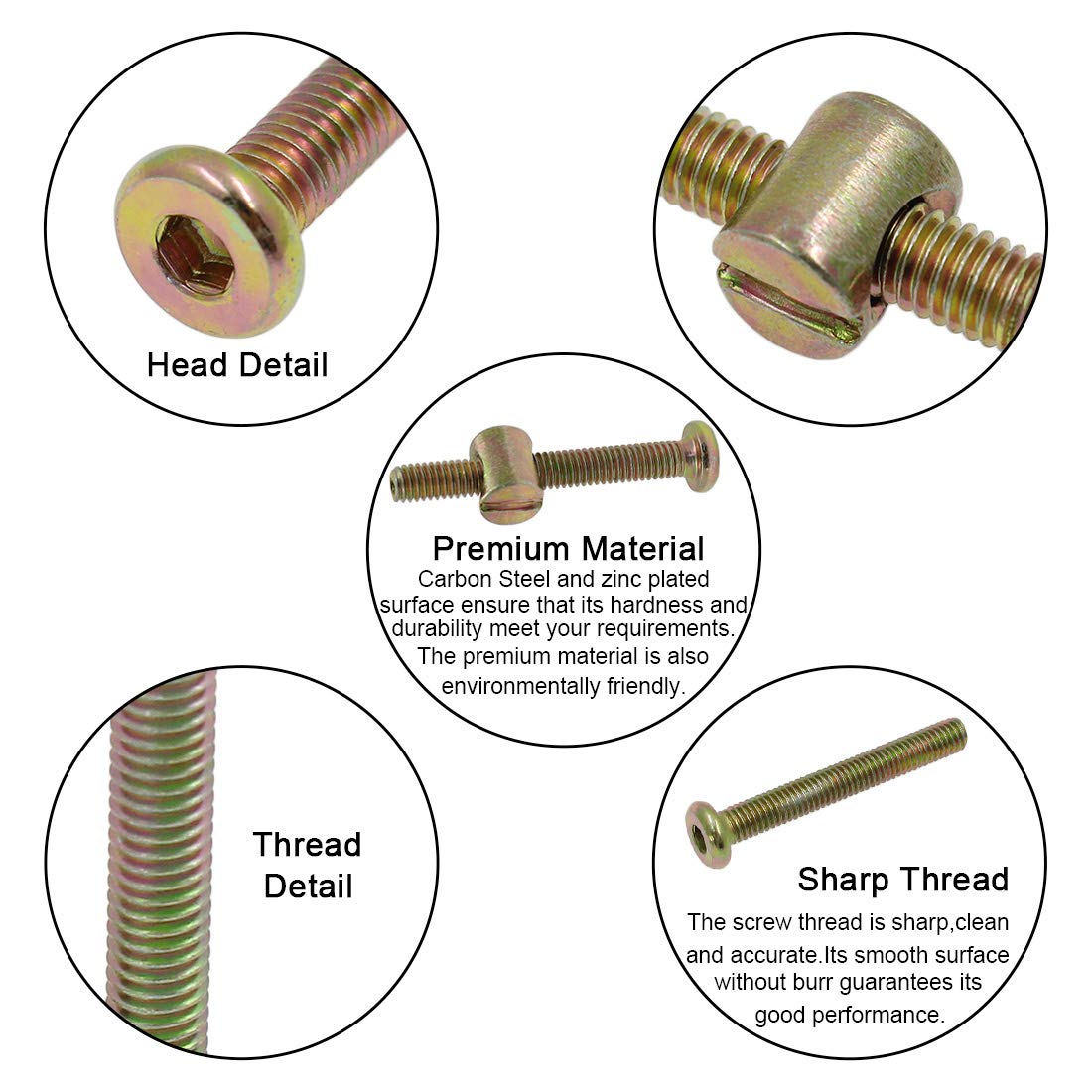 Eilumduo 20 Sets Crib Screws and Bolts, M6 x 45mm Zinc Plated Hex Socket Head Cap Screws Bolt Nuts, Barrel Bolt Nuts Hardware Replacement Kit for Furniture Cots, Beds Crib, Chairs (Slotted Barrel Nut)