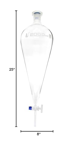 EISCO Squibb Separating Funnel, 2000ml - 29/32 Plastic Stopper, Glass Key Stopcock, Ungraduated - Borosilicate Glass