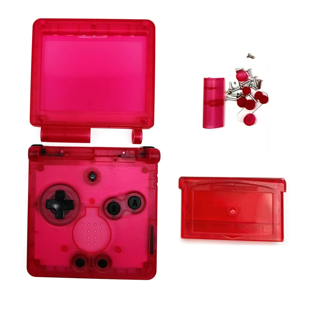 Cowhilan Replacement Clear Full Housing Shell Case Compatible with Gameboy Advance SP GBA SP Console, Send with Game Card Shell, Transparent Red