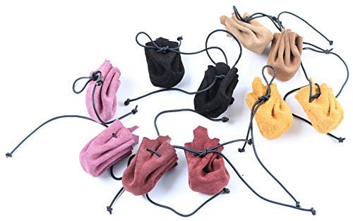 Mythrojan Suede Drawstring Pouches LARP Suede Medieval Trinket Bag Set of 2 Brown