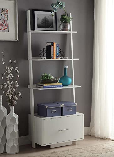 Convenience Concepts American Heritage 4 shelves Ladder Bookcase with File Drawer, White