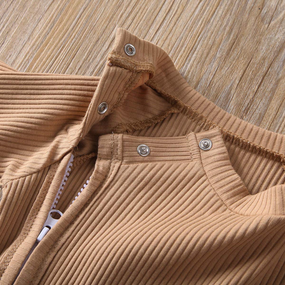 iddolaka Newborn Baby Boy Girl Long Sleeve Zipper Romper Bodysuit Jumpsuit Playsuit One Piece Outfit Fall Winter Clothes(Z-Long Sleeve Fall Romper Khaki, 0-3 Months)