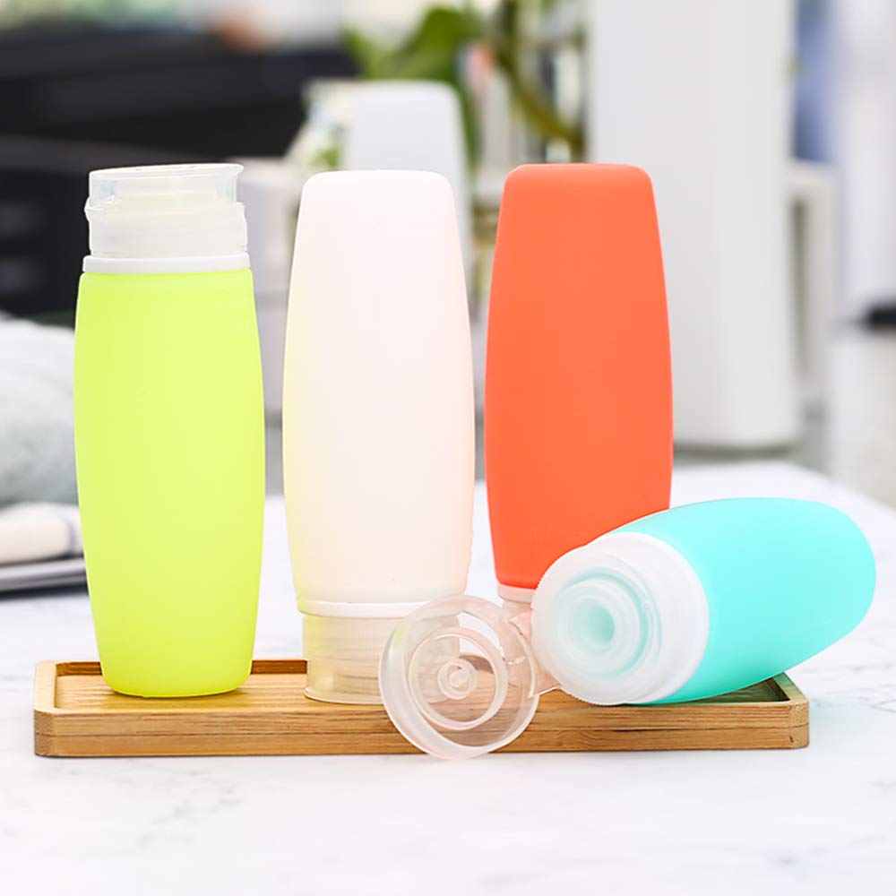 HubHnb 3.4 oz 100 ml Leakproof Silicone Travel Bottles, 4 Pack Portable Refillable Food-grade Travel Containers