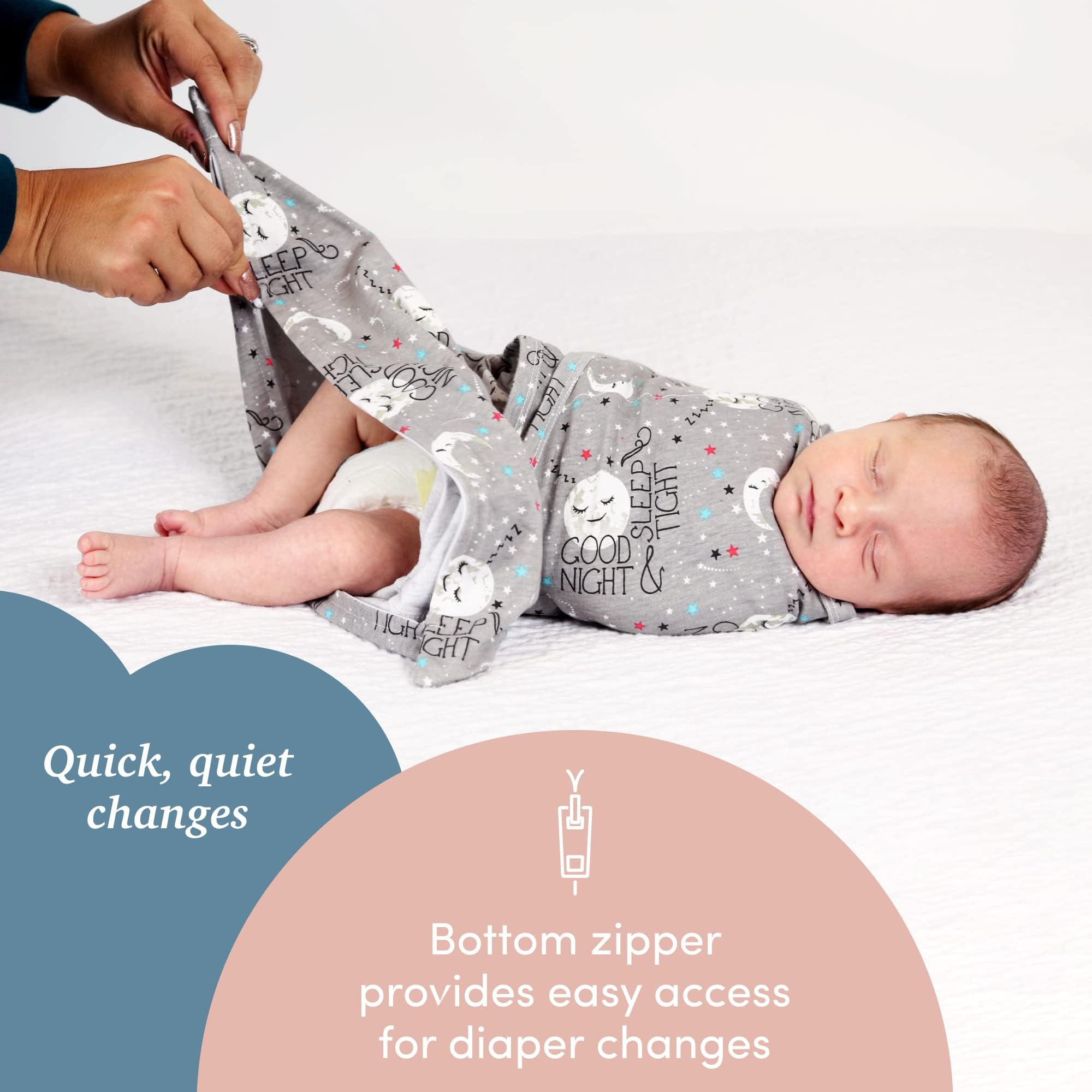 SleepingBaby Zippy Swaddle - Baby Swaddle Blankets with Convenient Bottom Zipper - Goodnight Moon - Medium/Large - 2 Pack