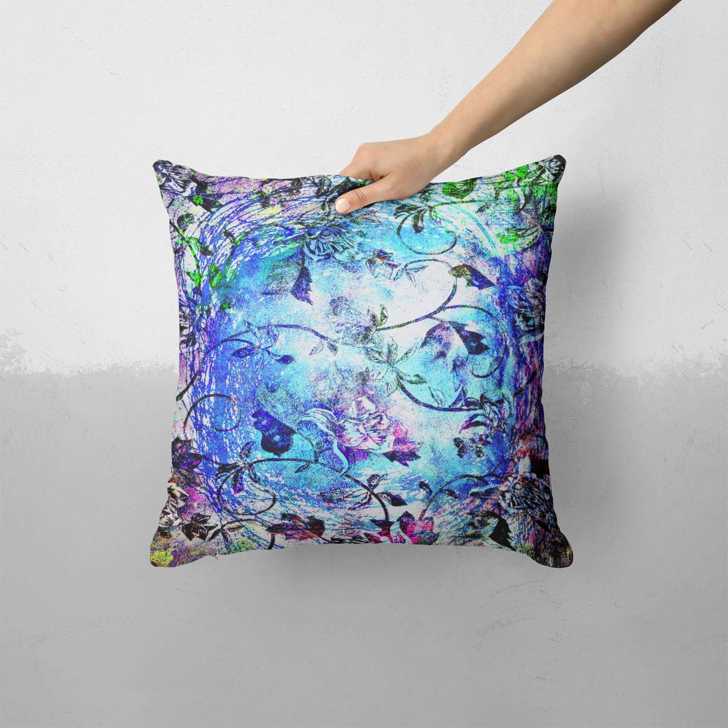 iiRov Black & Bright Color Floral Pastel - Custom Decorative Home Decor Indoor or Outdoor Throw Pillow Cover Plus Cushion Set for Sofa, Bed or Couch (Pillow CASE Cover Plus Cushion)