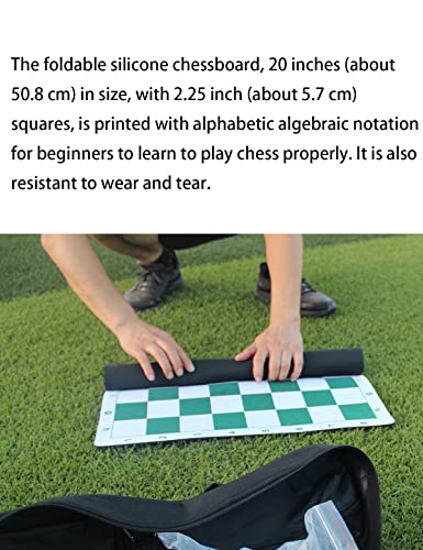 BOYISUNG Tournament Chess Set Weighted Staunton Pieces and 20"x20"in Vinyl Foldable Board Easy for Packing and Traveling Classic Plastic Black Board Long Canvas Bag A4